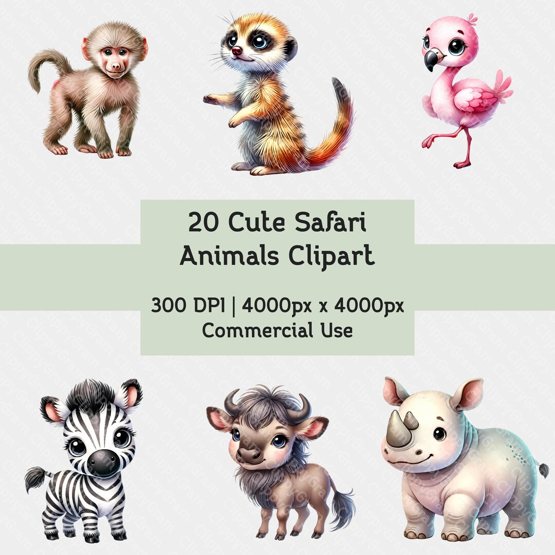 20 Cute Safari Animals Clipart Bundle – High-resolution 4000px X 4000px ...