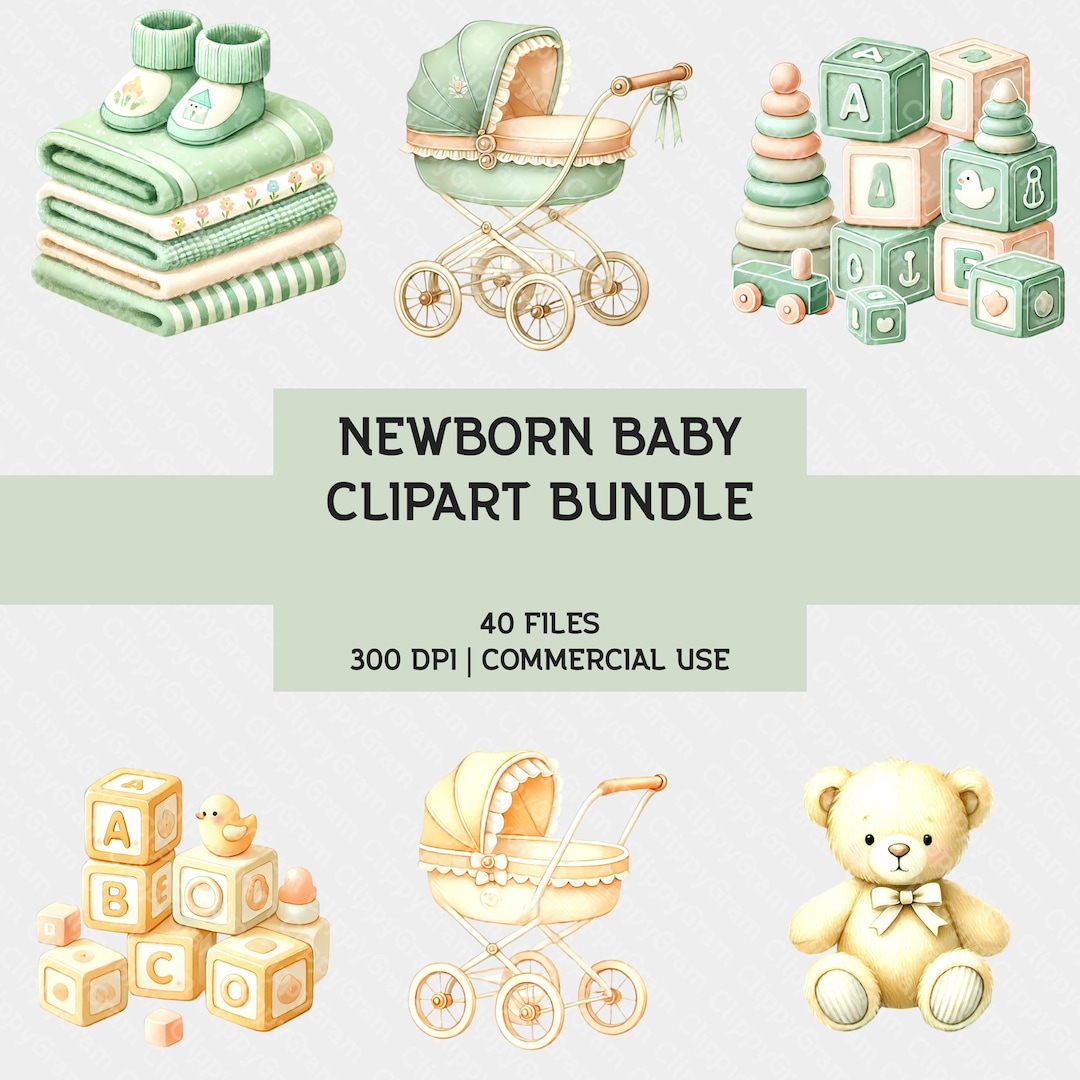 Newborn Baby Clipart Bundle | Baby Shower Clipart | New Baby – 40 High ...