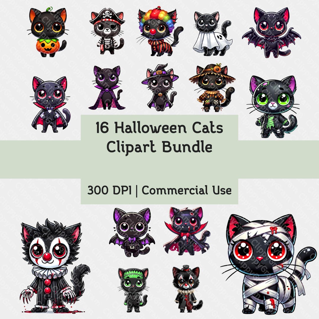 Spooky Halloween Cats Clipart Collection | Halloween Cats Clipart ...