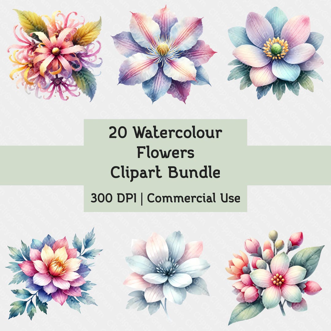 20 Watercolor Flowers Clipart Bundle for Invitations, Cards and ...