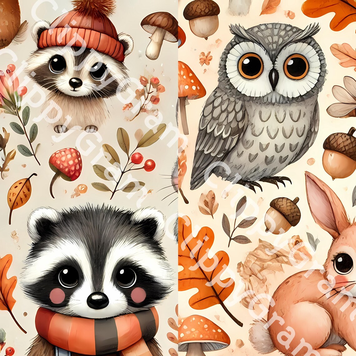 Cute Woodland Animal Digital Print Animal Digital Paper Patterns ...