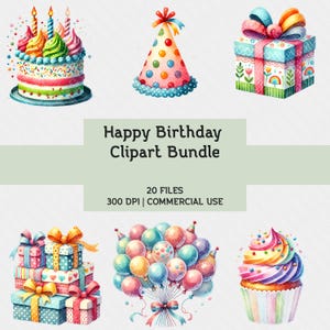 Happy Birthday Clipart Bundle: Cakes, Balloons, Gifts (commercial Use ...