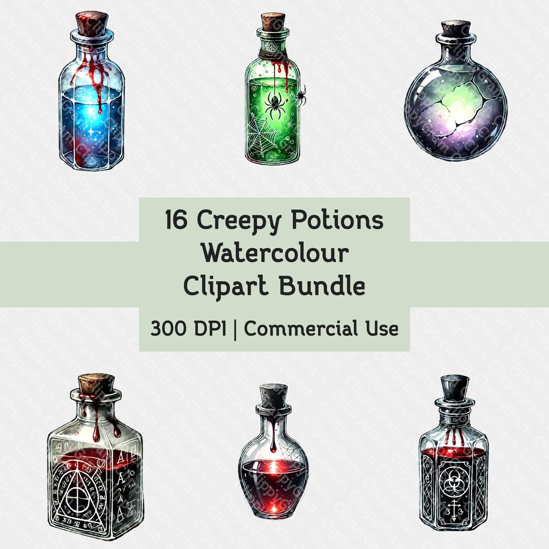 Spooky Potion Bottles Clipart Bundle | High-quality 300 DPI Transparent ...
