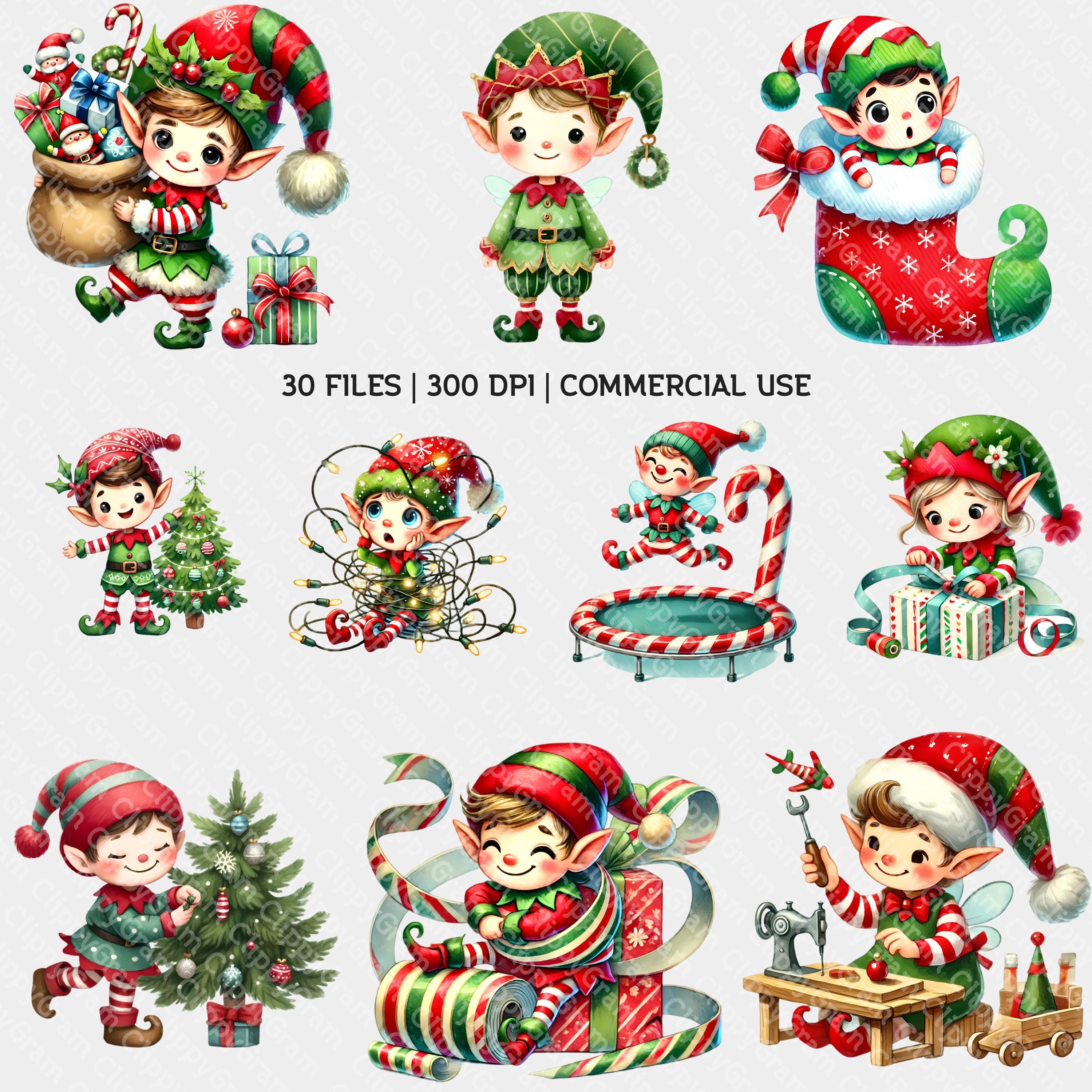 30 Watercolor Whimsical Christmas Elves Clipart Santa, Winter, Elf on ...