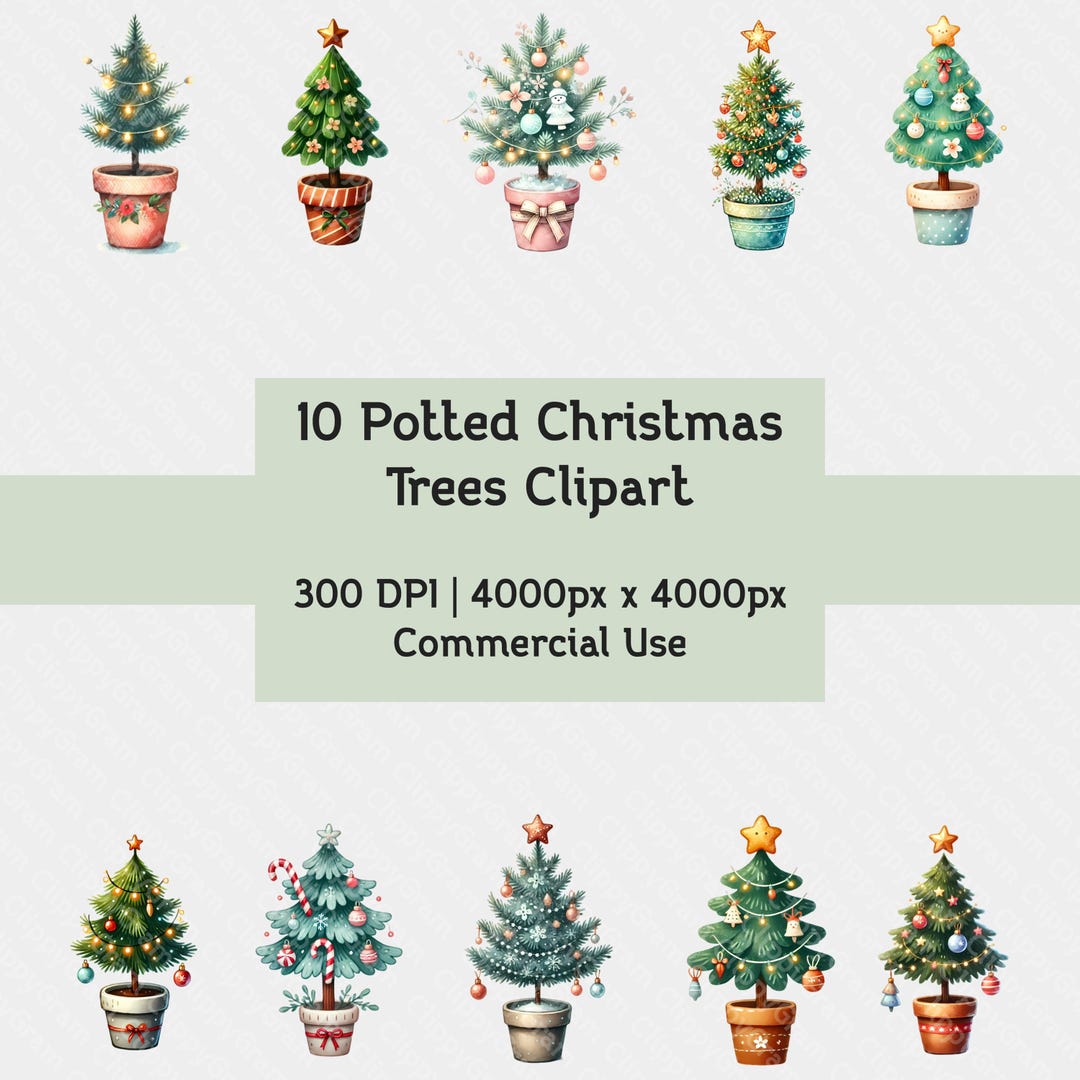 10 Potted Christmas Trees Clipart | Festive Holiday Tree Graphics ...