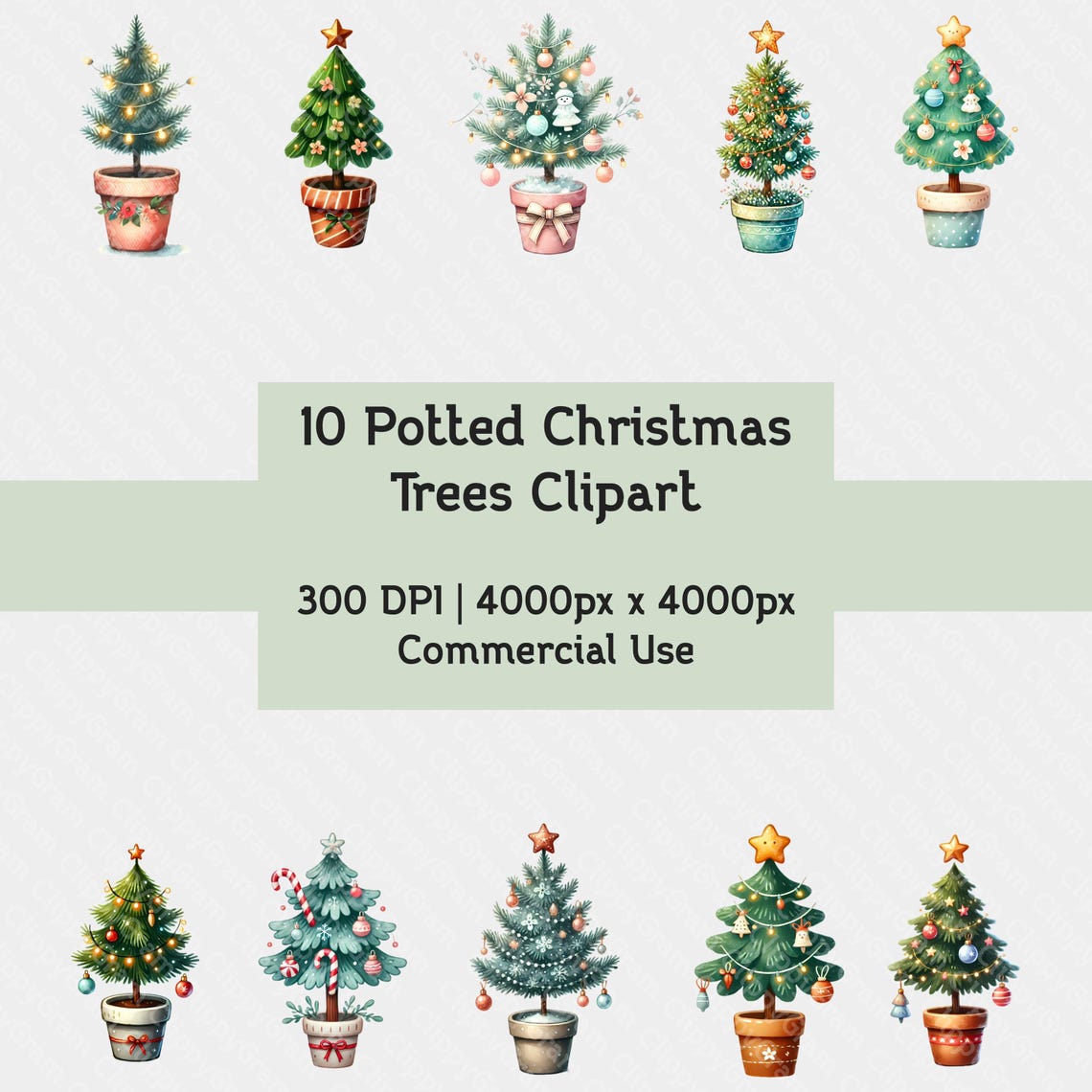 10 Potted Christmas Trees Clipart | Festive Holiday Tree Graphics ...