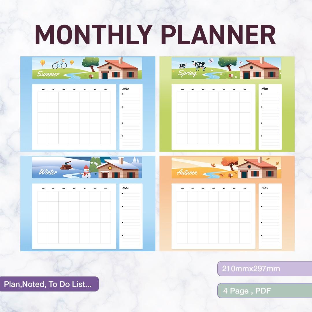 Monthly Planner Printable, Undated Digital Pages (PDF Download - Etsy