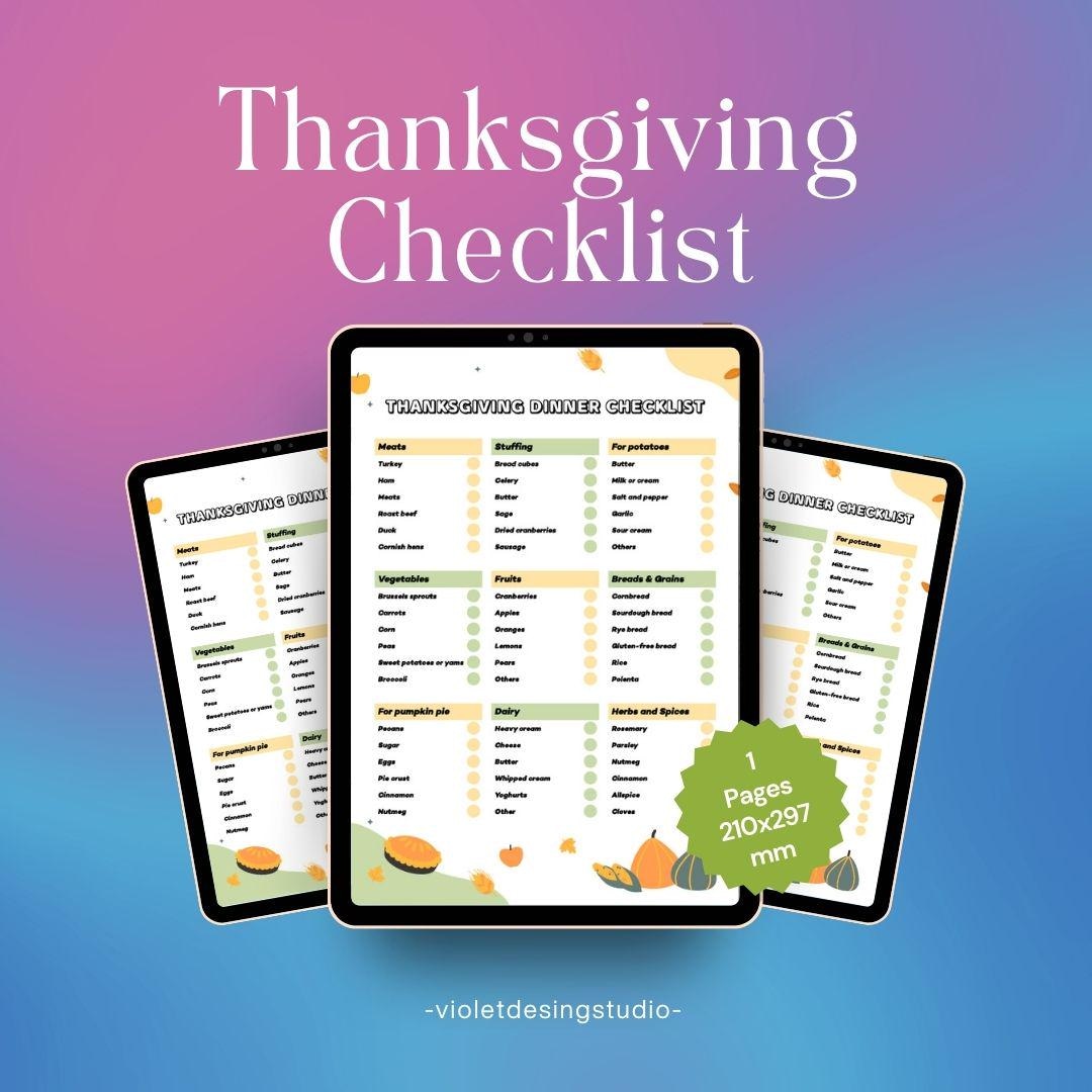 Thanksgiving Dinner Checklist Printable | Thanksgiving Grocery List PDF ...