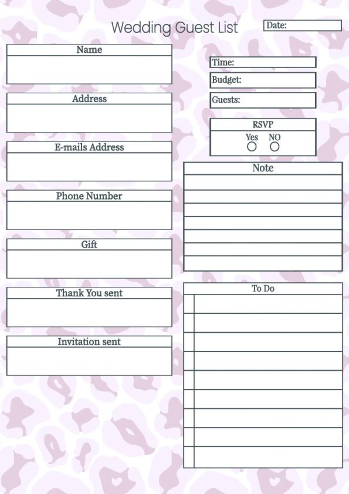 Wedding Guest List Planner Printable Editable Guest List Template ...