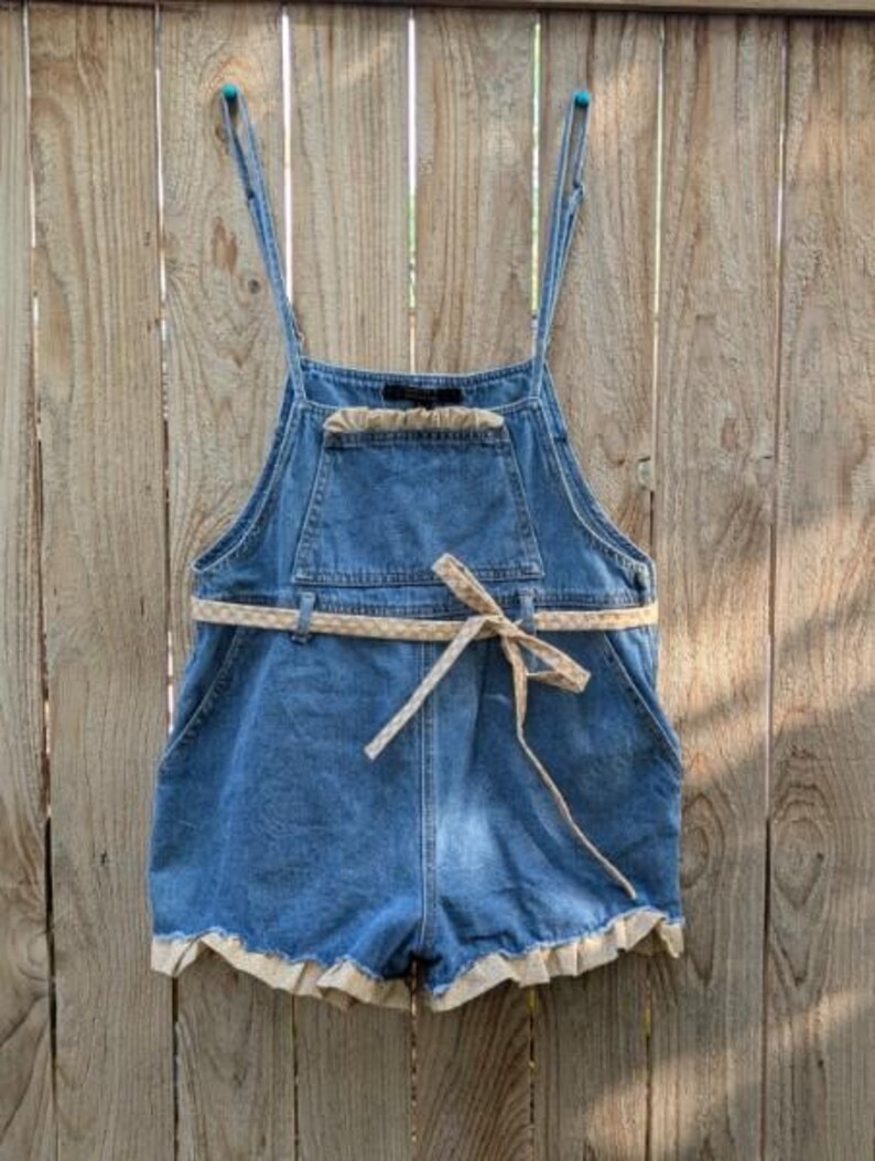Simple Patchwork Ruffles on Jean Overall Shorts - Etsy