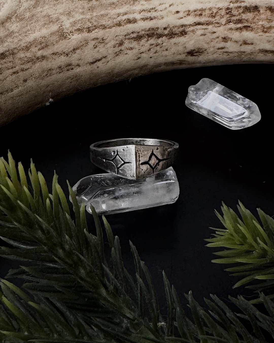 Arc North Star Signet Ring 99.9% Fine Silver Distressed Ring Oxidized Jewelry Statement Jewelry ...