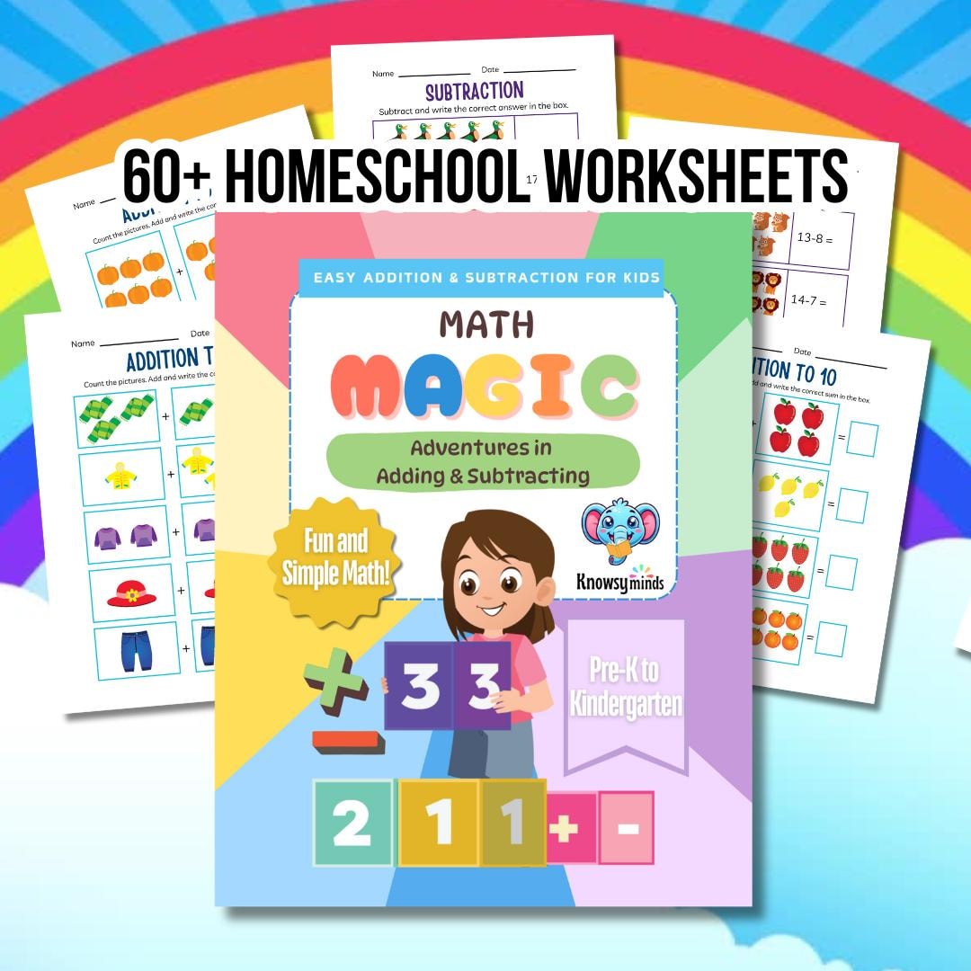 60+ Math Homeschool Worksheets Bundle | Addition & Subtraction Workbook ...