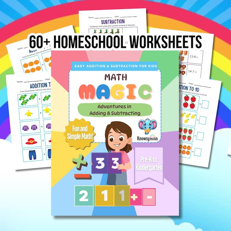 60+ Math Homeschool Worksheets Bundle | Addition & Subtraction Workbook ...
