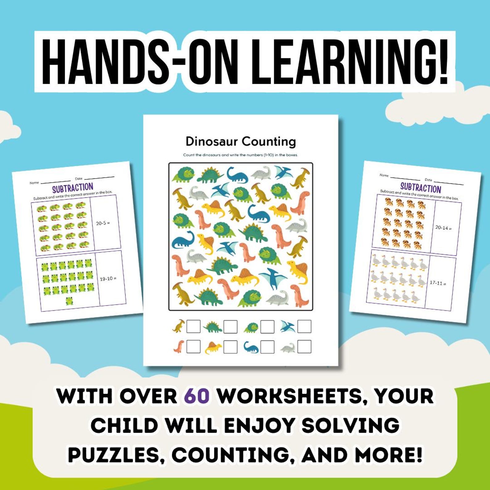 60+ Math Homeschool Worksheets Bundle | Addition & Subtraction Workbook ...