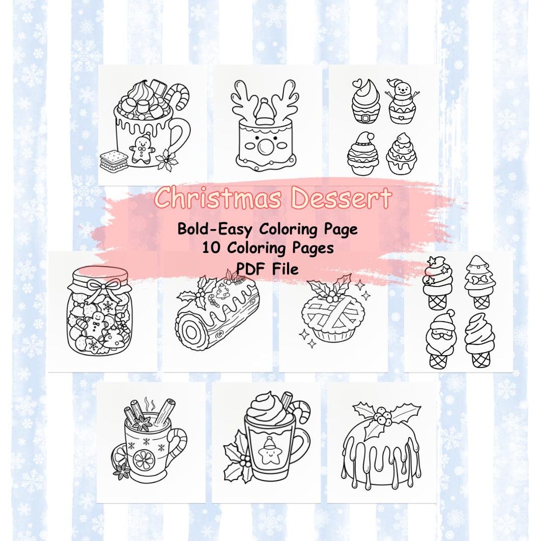 Bold Christmas Desserts Coloring Page 10 Pages for Kids, Family, Adults ...