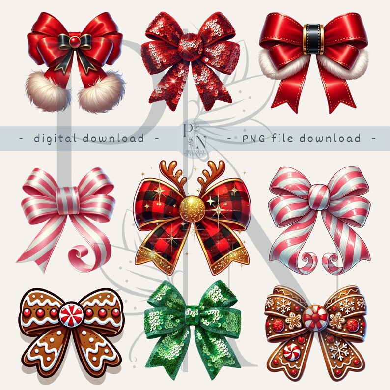 Christmas Bow Bundle | Christmas Bow Clipart Set - 9 Festive Holiday ...