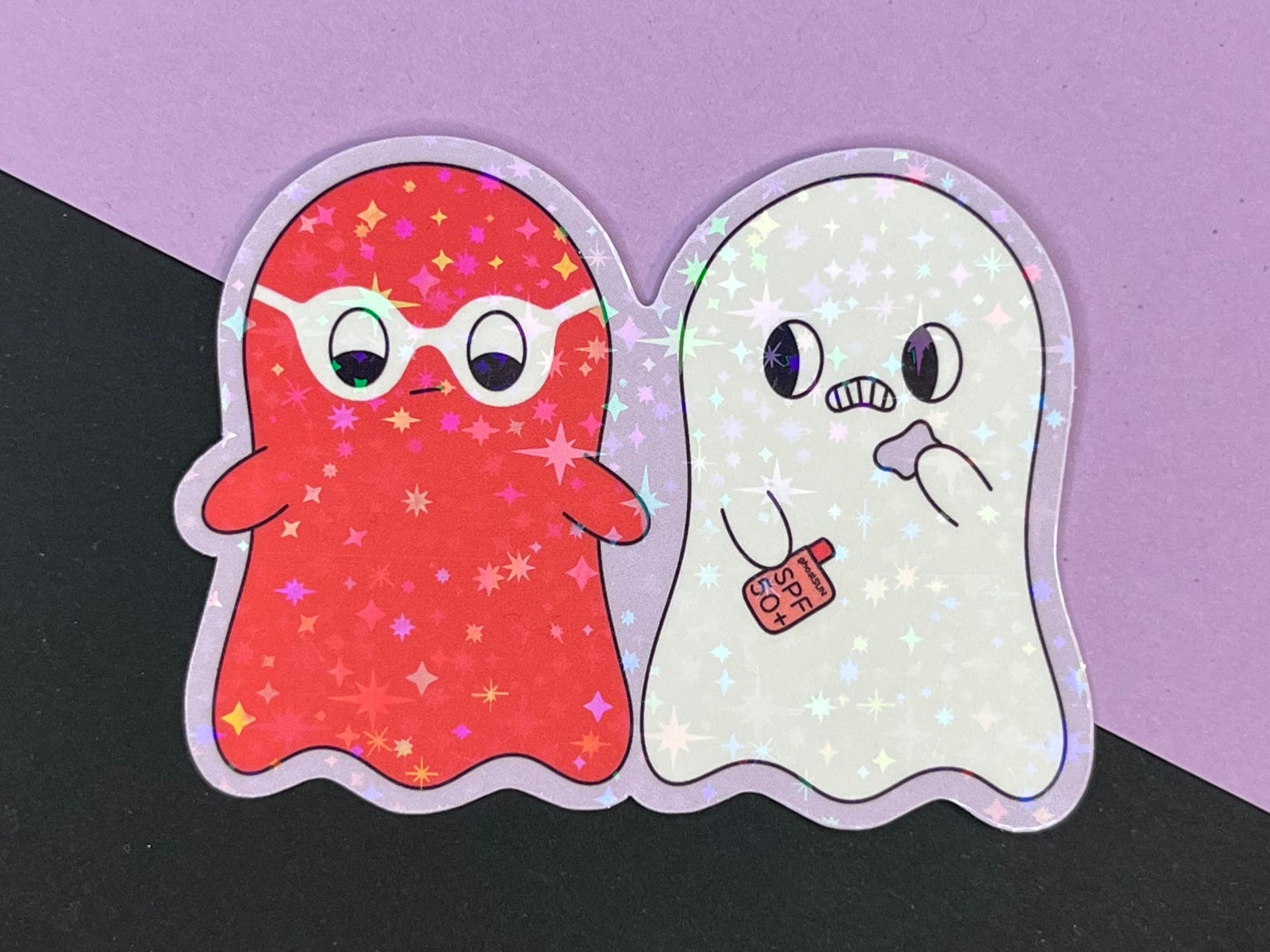Funny Sunburnt Ghost Vinyl Die Cut Holographic Sparkle Sticker ...