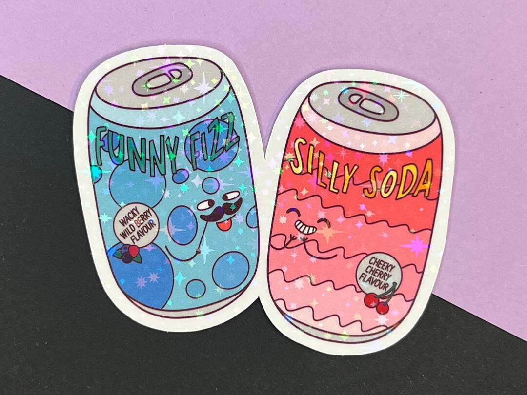 Funny Fizz Silly Soda Cans Vinyl Die Cut Holographic Sparkle Sticker ...