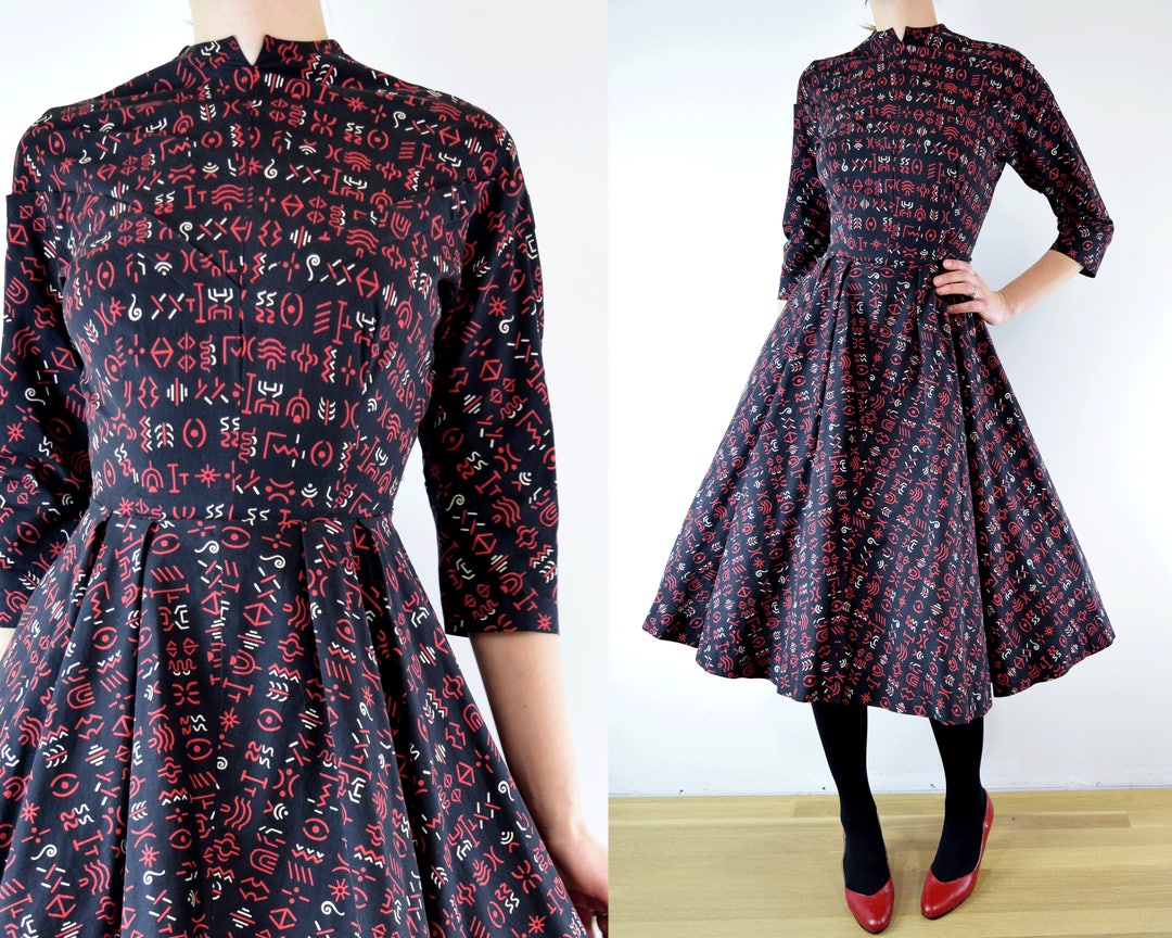 Vintage 1950s Dress by Nelly Don // XS/S 50s Dress Novelty Print ...