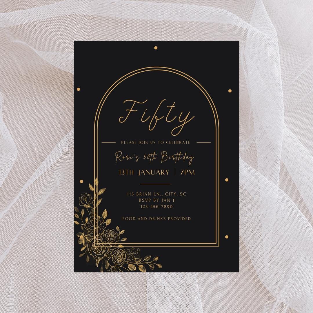50th Birthday Party Invite, Fifty Party Invitation Template, Vintage ...
