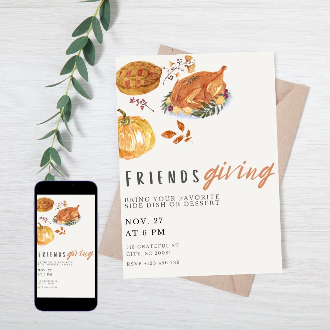 Friendsgiving Party Invitation Template, Thanksgiving Editable ...