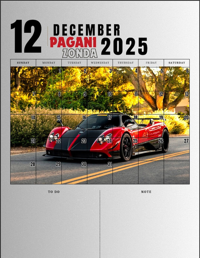 2025 Car Calendar, 2025 Supercar Calendar, Calendar/planner Digital PDF ...