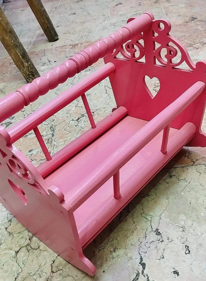 1handmade Toy Cradle Custom Design custom Design Pink CNC Engraved MDF ...