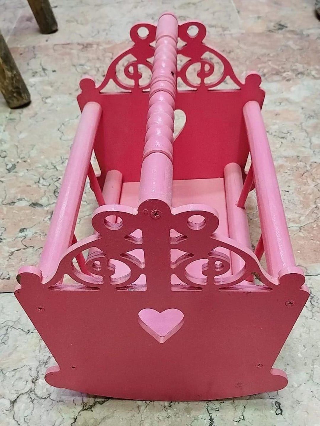 1handmade Toy Cradle Custom Design custom Design Pink CNC Engraved MDF ...
