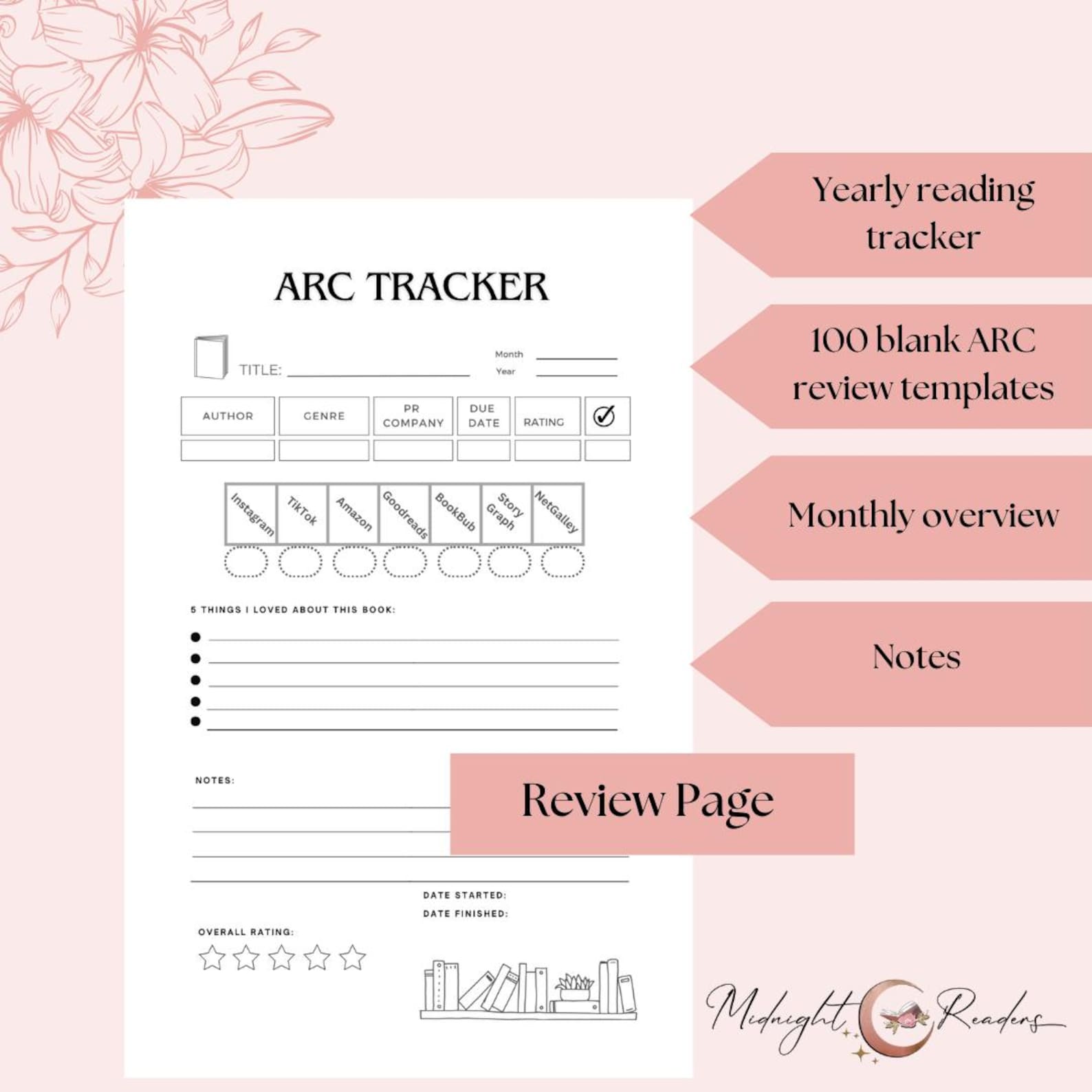 ARC Reading Tracker Printable Journal Book Review Templates Instant ...