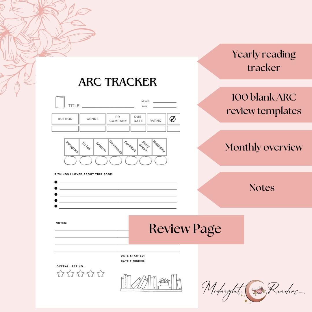 ARC Reading Tracker Printable Journal Book Review Templates Instant ...