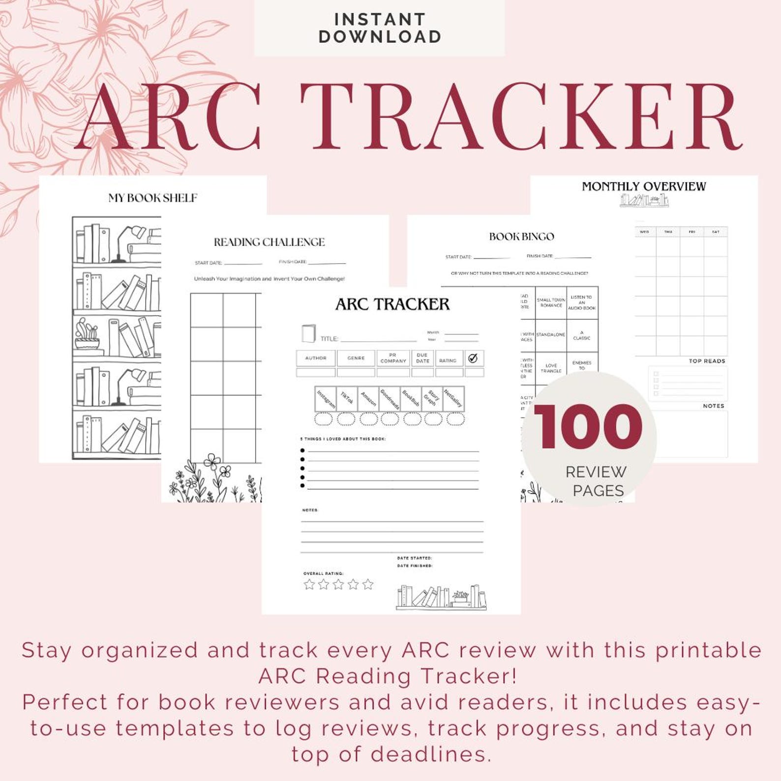 ARC Reading Tracker Printable Journal Book Review Templates Instant ...