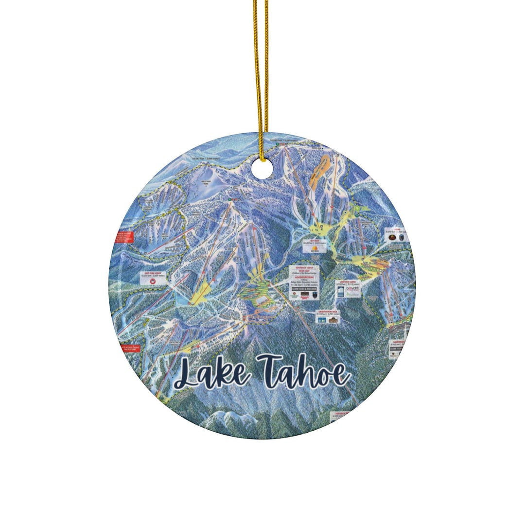 Tahoe Ski Map, Lake Tahoe, CA Ceramic Ornament, Ski Trail California ...