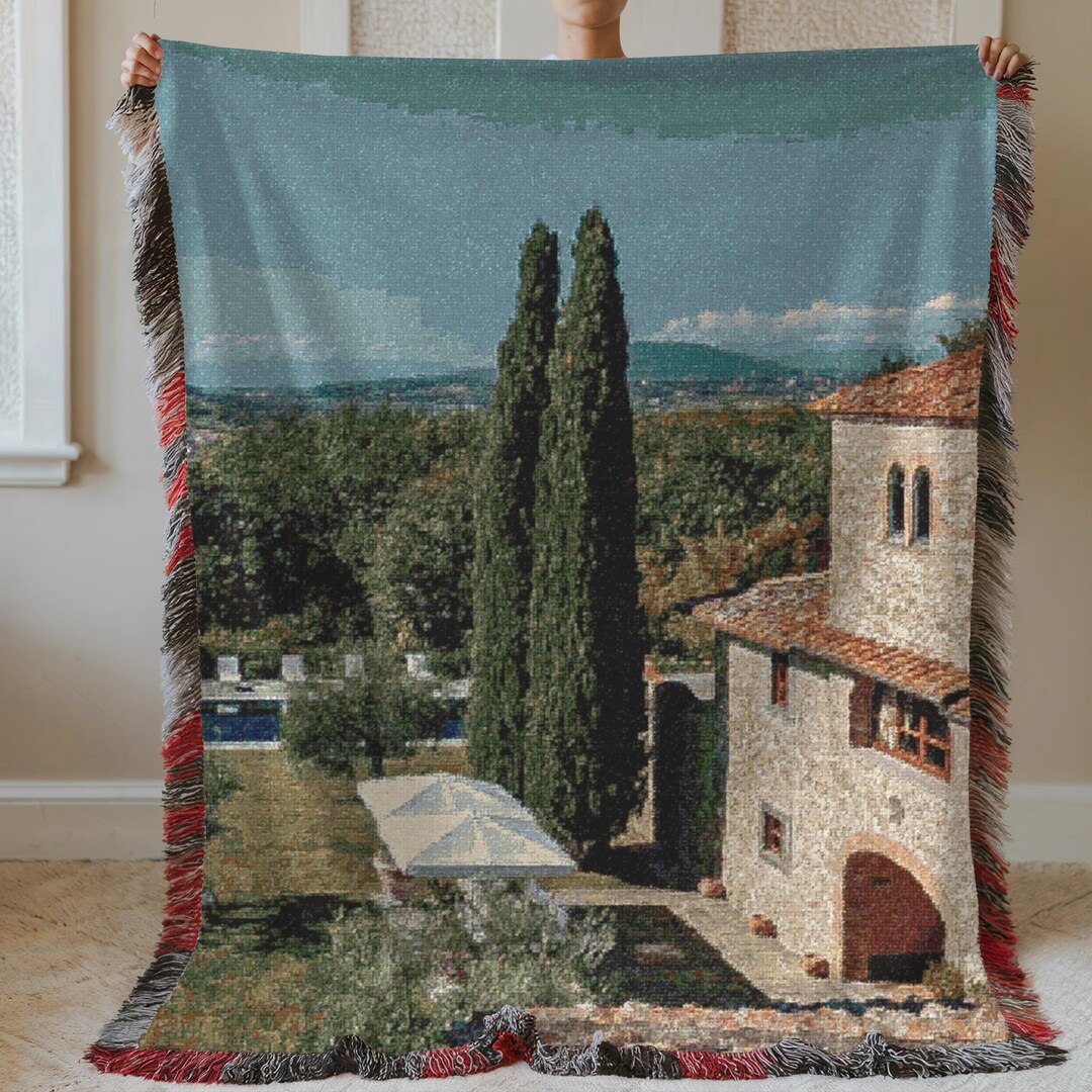 Tuscany Italy Blanket, Tuscan Villa Countryside, Quiet Luxury Blanket ...