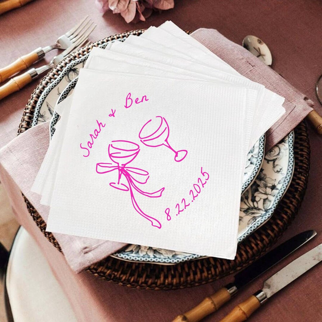 Custom Wedding Napkins: Champagne Tower, Hand-drawn Design - Etsy