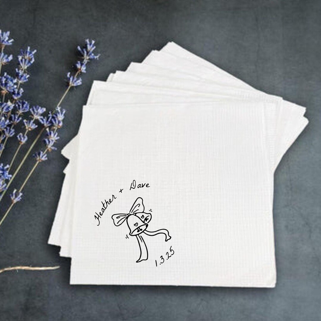 Custom Wedding Doodle Bells Napkins, Personalized Wedding Napkins, Hand ...