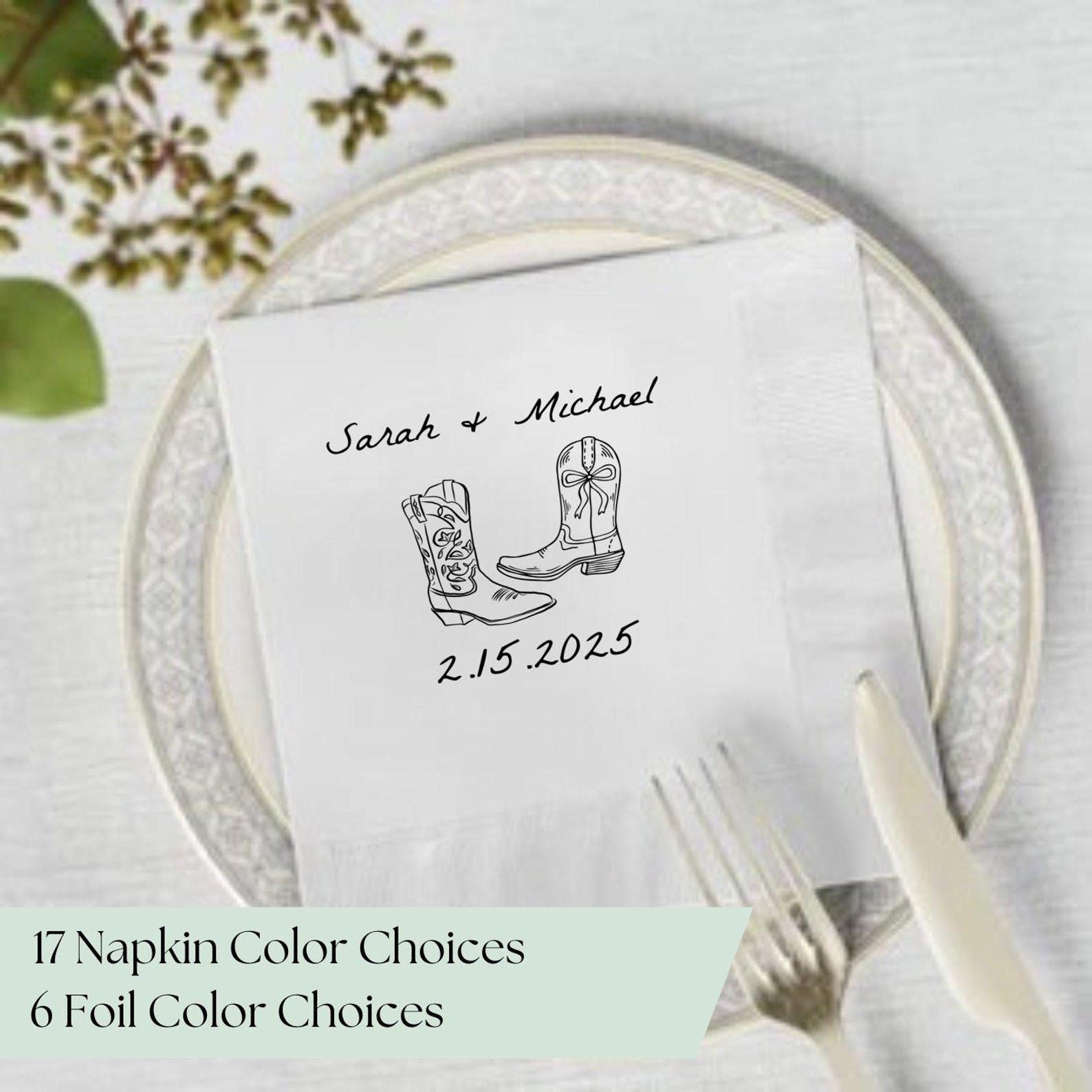 Personalized Foil Coquette Western Wedding Cocktail Napkins, Custom ...