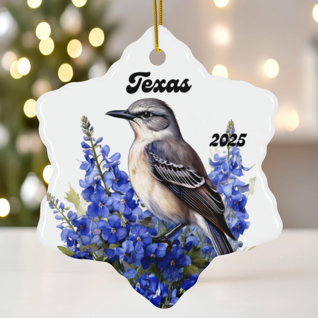 Texas State Bird and Flower Ornament, Northern Mockingbird, Bluebonnet ...