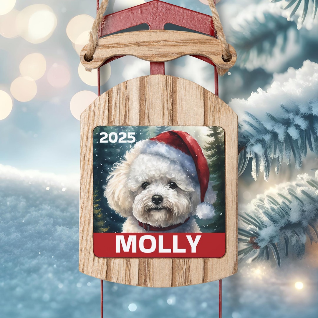 Custom Bichon Frise Christmas Ornament: Personalized Dog Holiday Sled ...