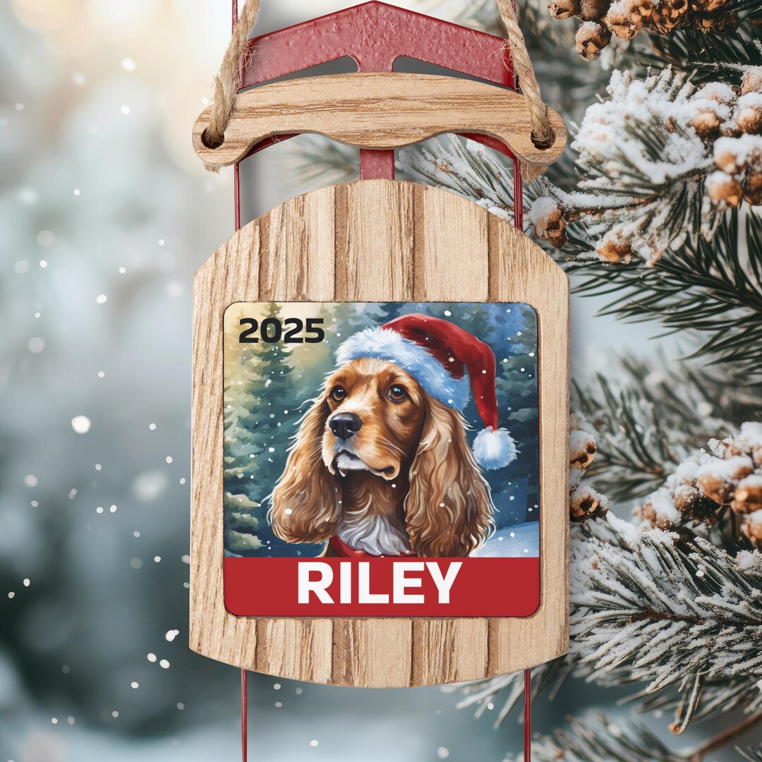 Personalized 2025 Cocker Spaniel Christmas Ornament - Custom Dog Sled ...
