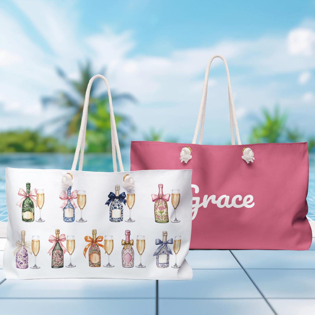 Personalized Champagne Tote Bag: Bridal Bachelorette Weekender - Etsy