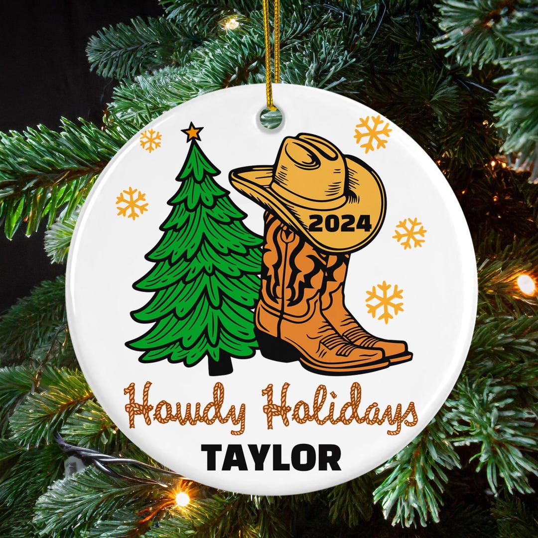 Personalized Howdy Holidays Ornament 2024: Western Cowboy Boots ...