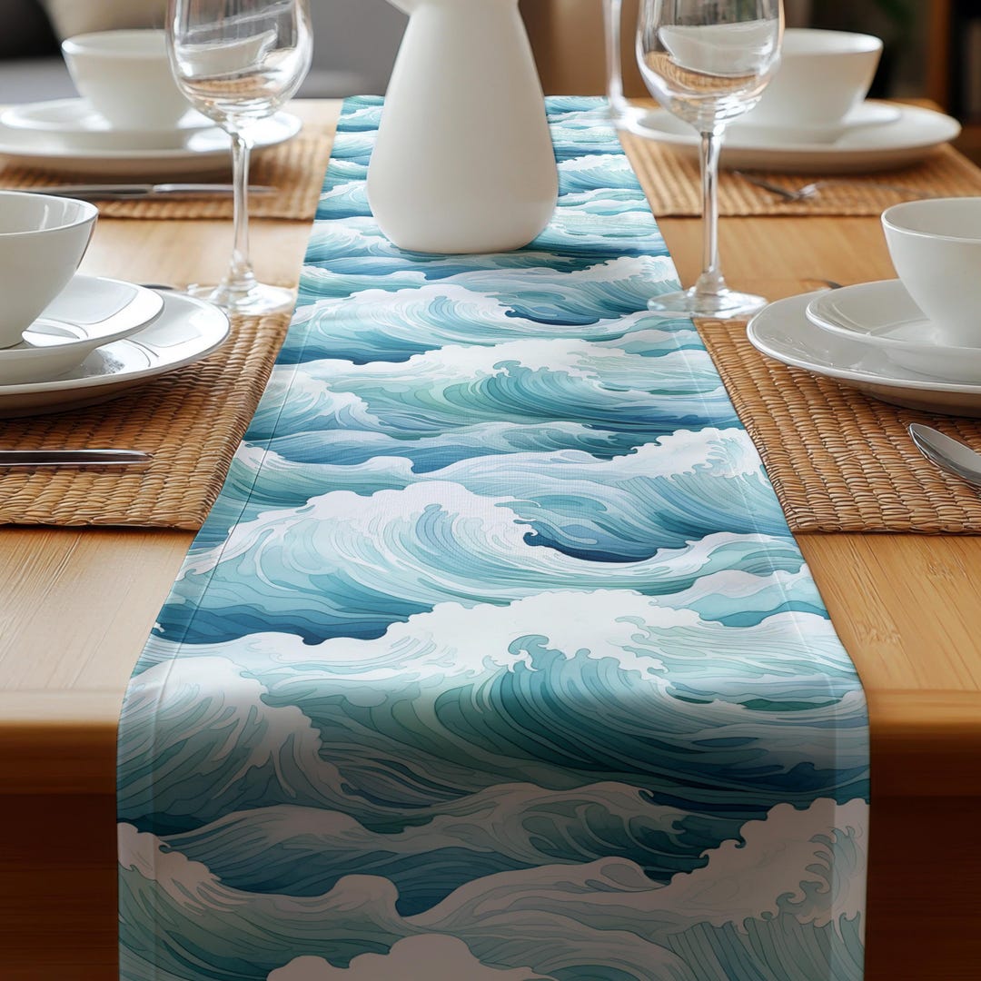 Japanese Ocean Wave Table Runner: Coastal Nautical Decor - Etsy