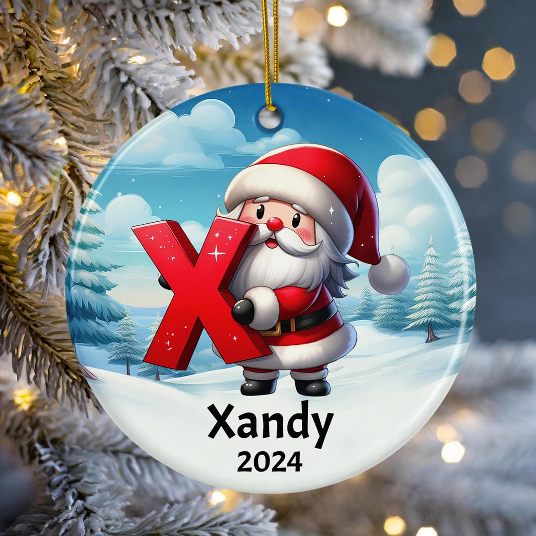 Personalized Santa Ornament 2024, Kids Name and Letter X Ceramic ...