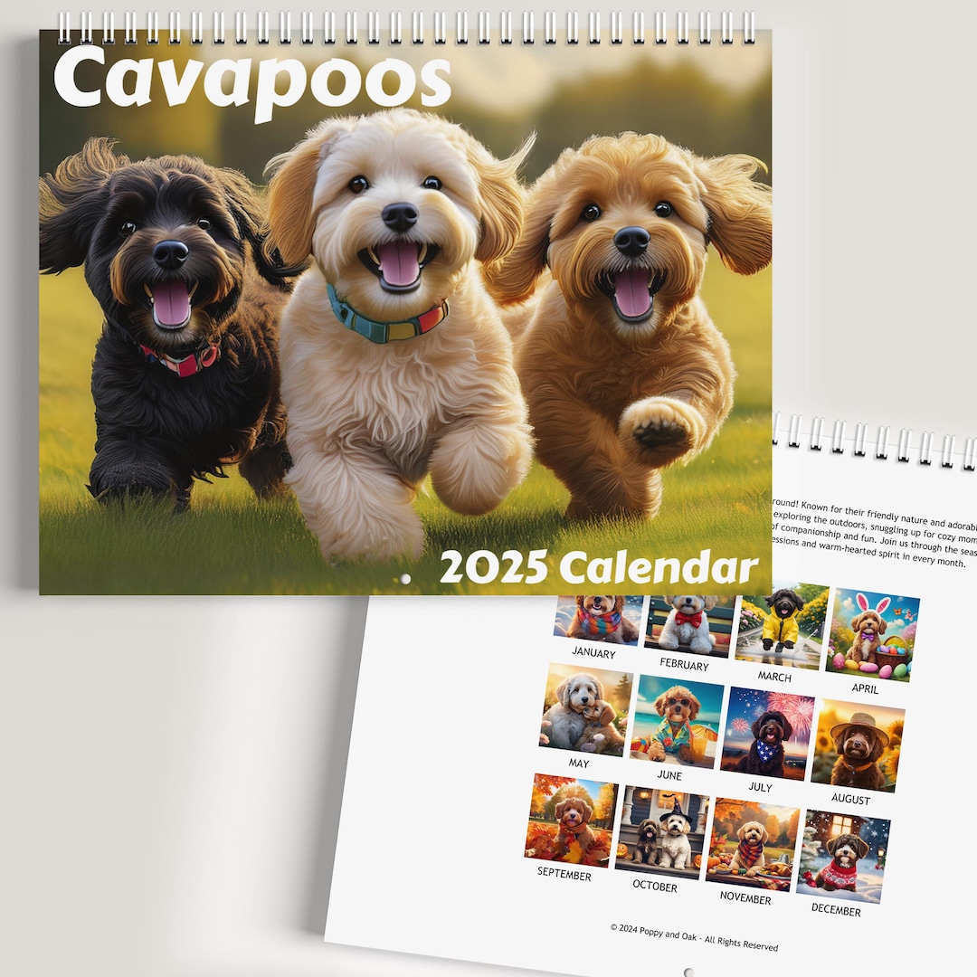 Cavapoo Calendar 2025, 12 Months of Joyful AI Cavapoo Art, Cute Dog ...