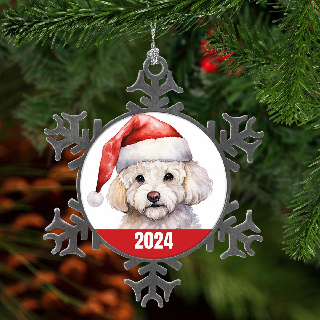 Bichon Frise Christmas Ornament: 2024 Pewter Snowflake, Santa Hat Pet ...