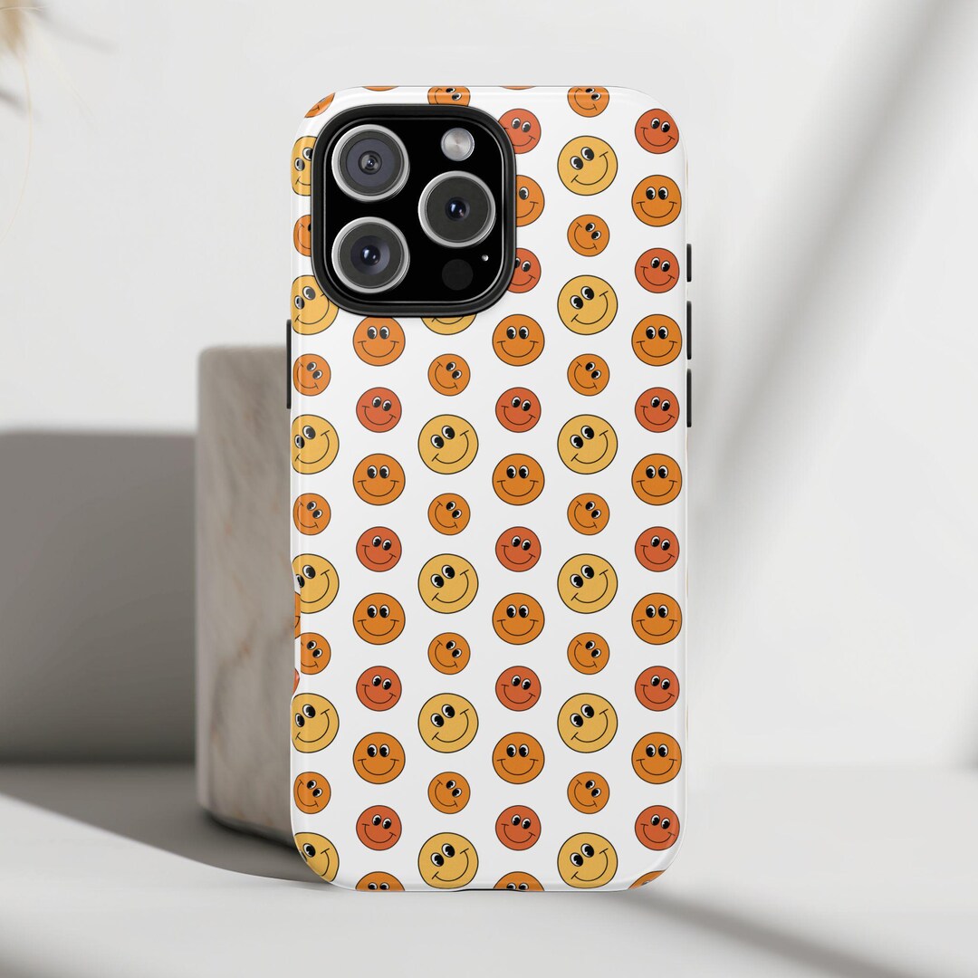 Cute Groovy Smiley Face Phone Case, Smiley Heart Pattern, Colorful ...