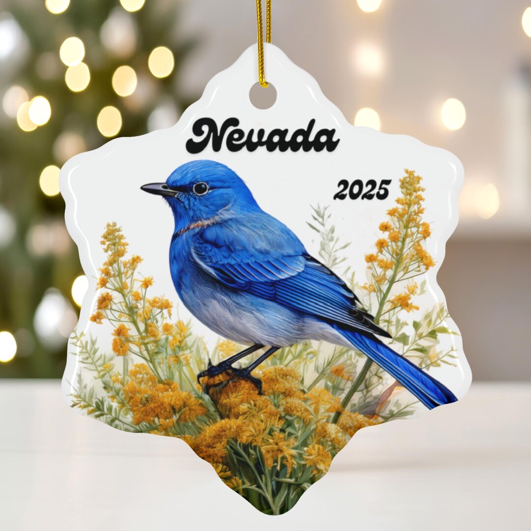 Nevada State Bird and Flower Ornament, Mountain Bluebird and Sagebrush ...