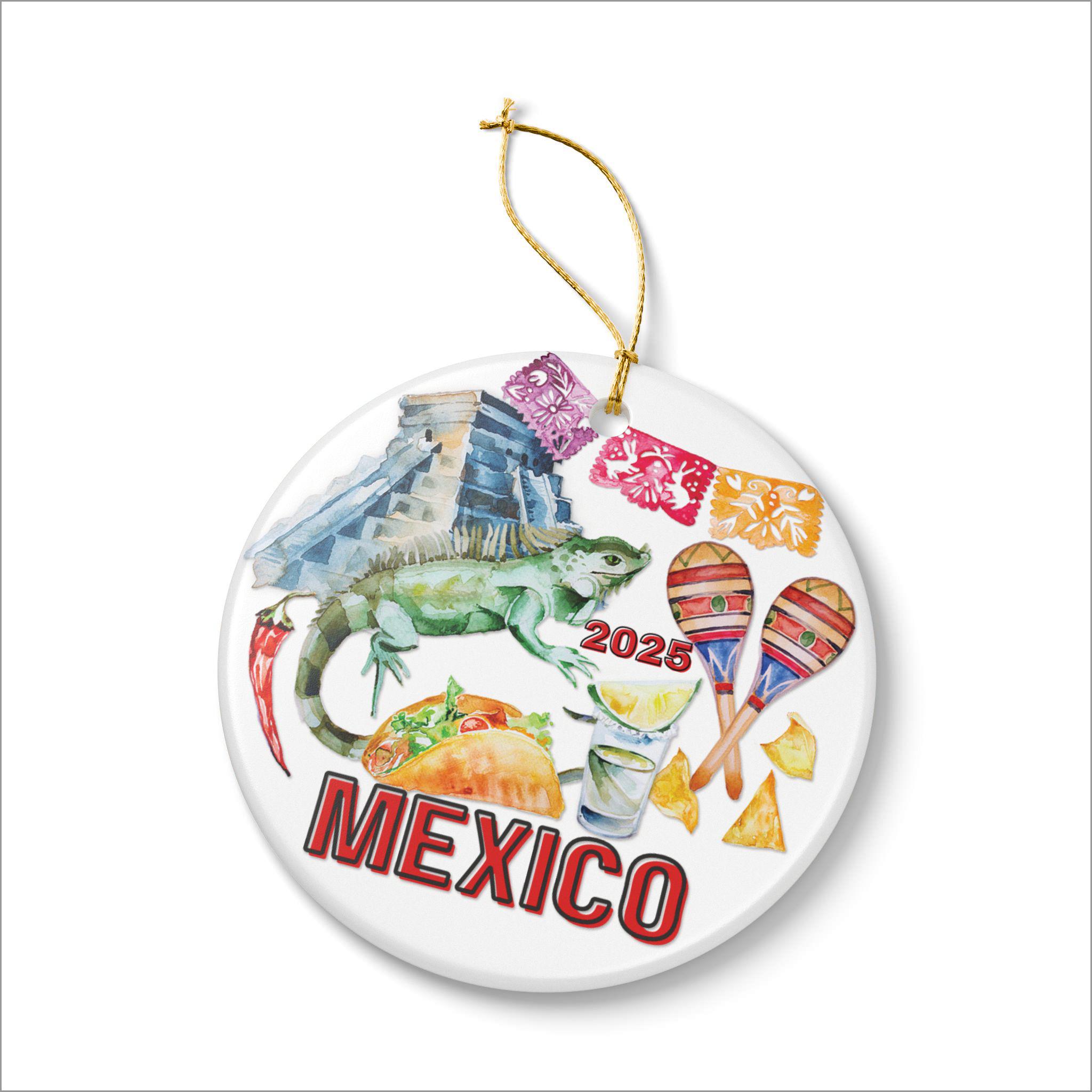 Mexico Ornament 2025 | Ceramic Travel Keepsake | Iguana, Taco, Maracas ...