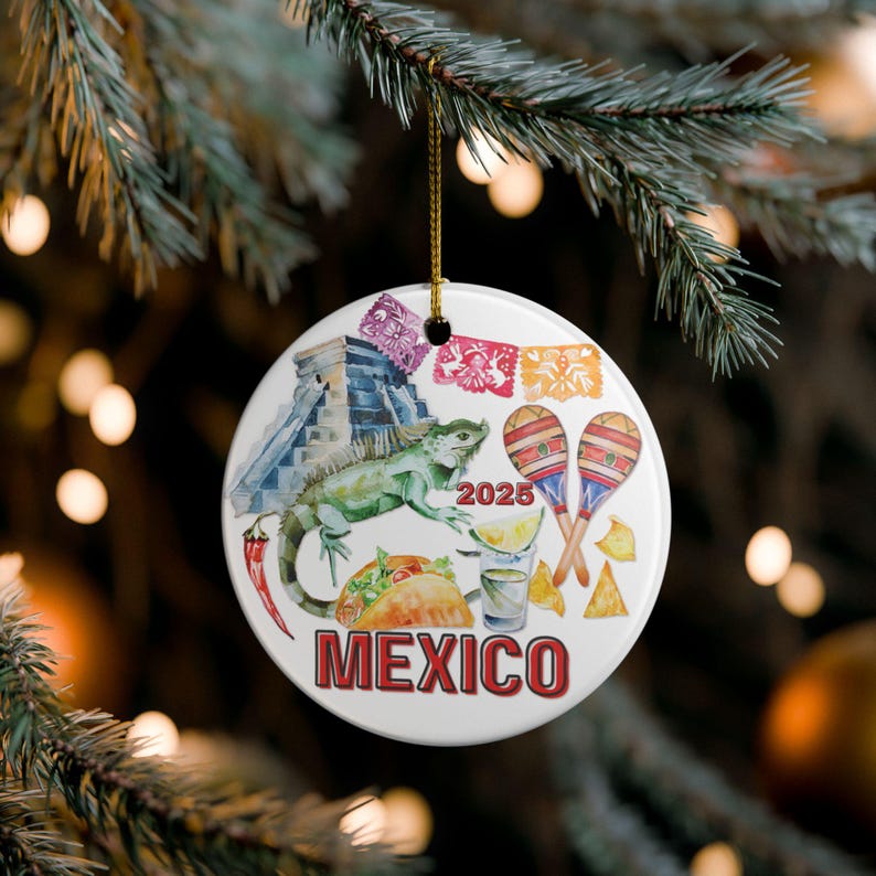 Mexico Ornament 2025 | Ceramic Travel Keepsake | Iguana, Taco, Maracas ...