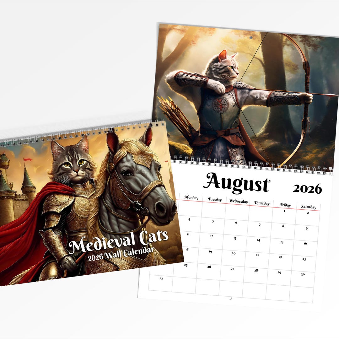 Medieval Cats 2026 Wall Calendar, Large Art Print Monthly Planner ...